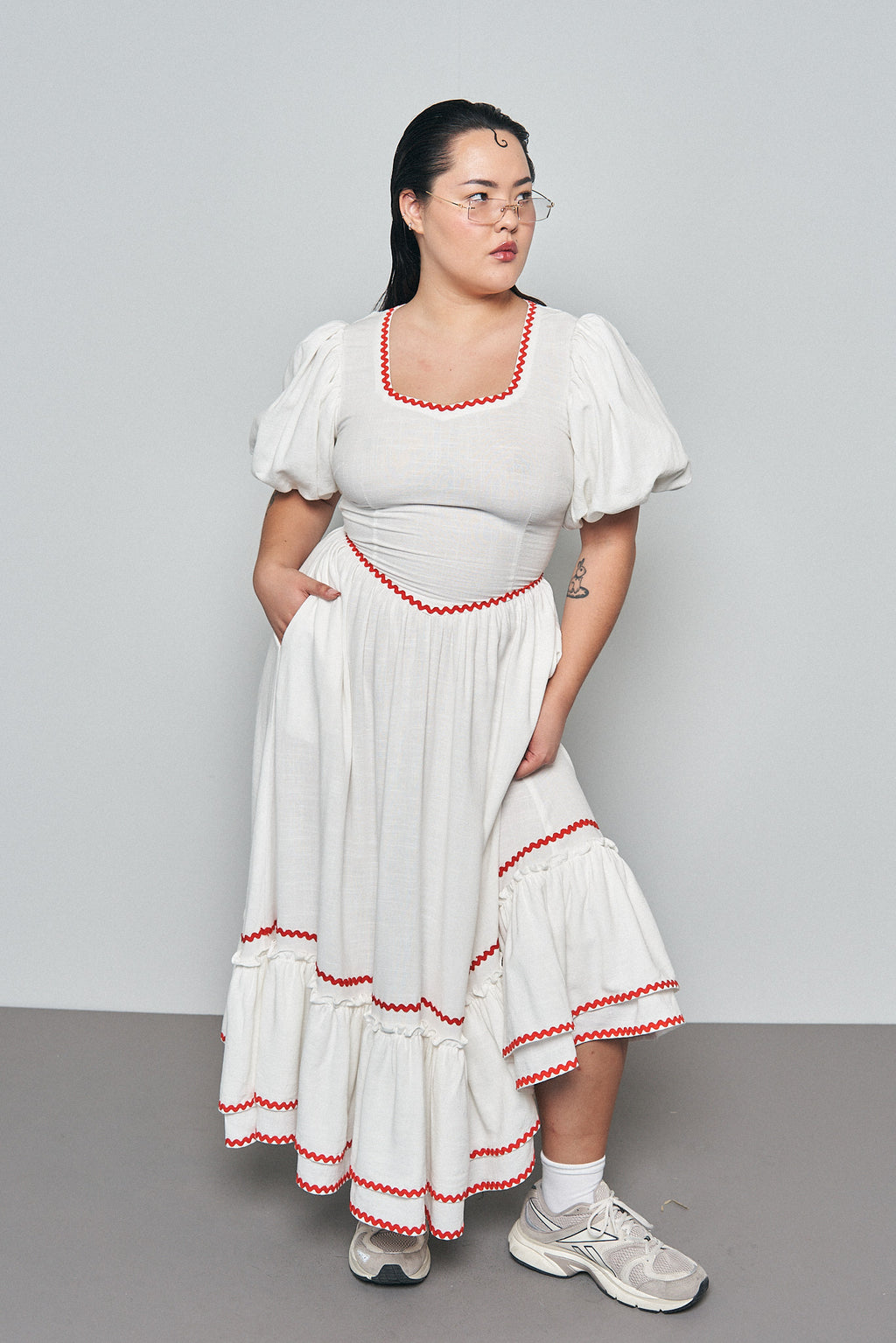 Ric Rac Folk Dress Soft Linen White – Fashion Brand Company